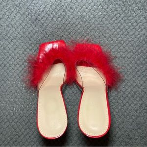 Shoes | Nwot Red Turkey Feather Stilettos Heels | Poshmark